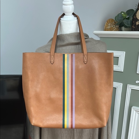 Madewell | Bags | Madewell Tan Leather Tote Bag With Stripes | Poshmark